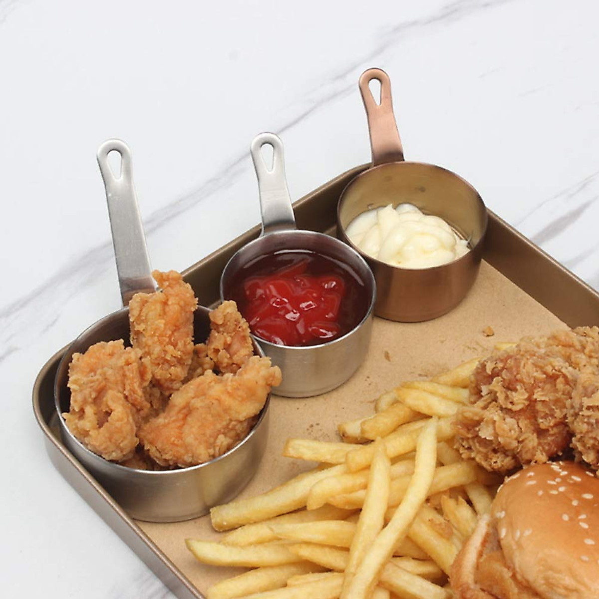 Hemoton Coffee Creamers Dip Bowls Condiment Bowls 100ML Stainless Steel Soy Sauce Dish Mini Ramekin Cups with Handle for Dipping Vinegar BBQ Pudding Cake 50ml Tea Kettle Stainless Steel