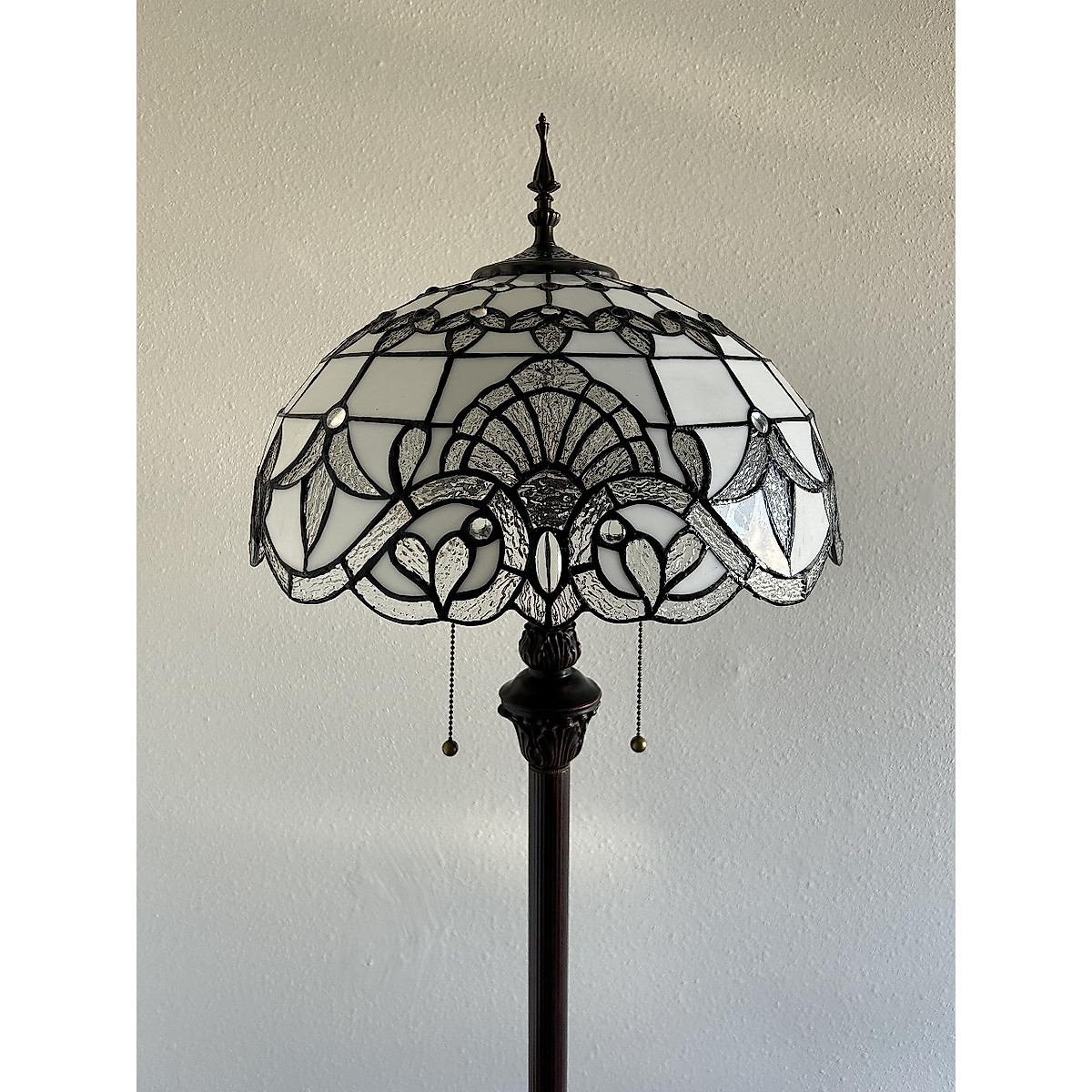 enjoy decor lamps Tiffany Floor Lamp White Stained Glass Baroque Style Lavender LED Bulbs Included for Living Room Dining Room Bedroom 16" D*16" W*64" H