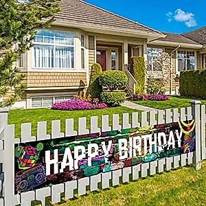 MEFENG 80's 90's Birthday Hip Hop Theme Happy Birthday Backdrop Radio Fashion Colorful Birthday Decorations -9.8x1.6 ft.