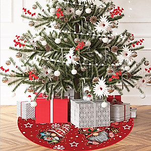 Christmas Tree Skirt Red Tree Skirt Glitter Gnomes Snowflake Xmas Winter Tree Skirt 24 Inch for Red Christmas Indoor Outdoor Decorations