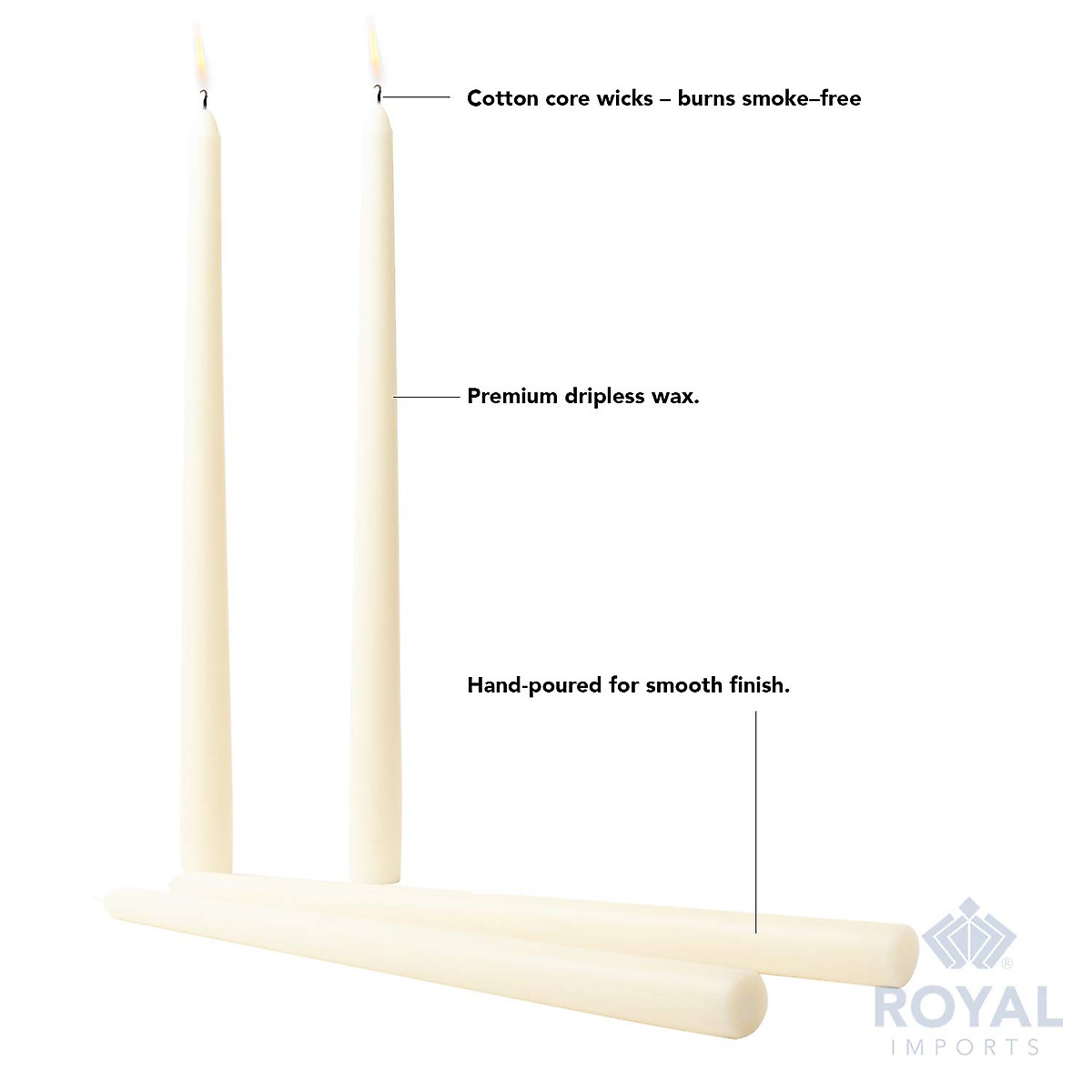 Royal Imports Unscented Taper Candles, Elegant Premium Quality, Dripless & Smokeless, Hand-Dipped Dinner Candles for Wedding, Holiday, Home Decor - 9 Hour Burn Time - Set of 36 (12 Inch, Ivory)