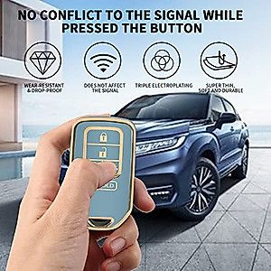 QBUC for Honda Key Fob Cover Case with Keychain for Honda Accord Civic CR-V CRV Pilot Passport Insight EX EX-L 5 Buttons