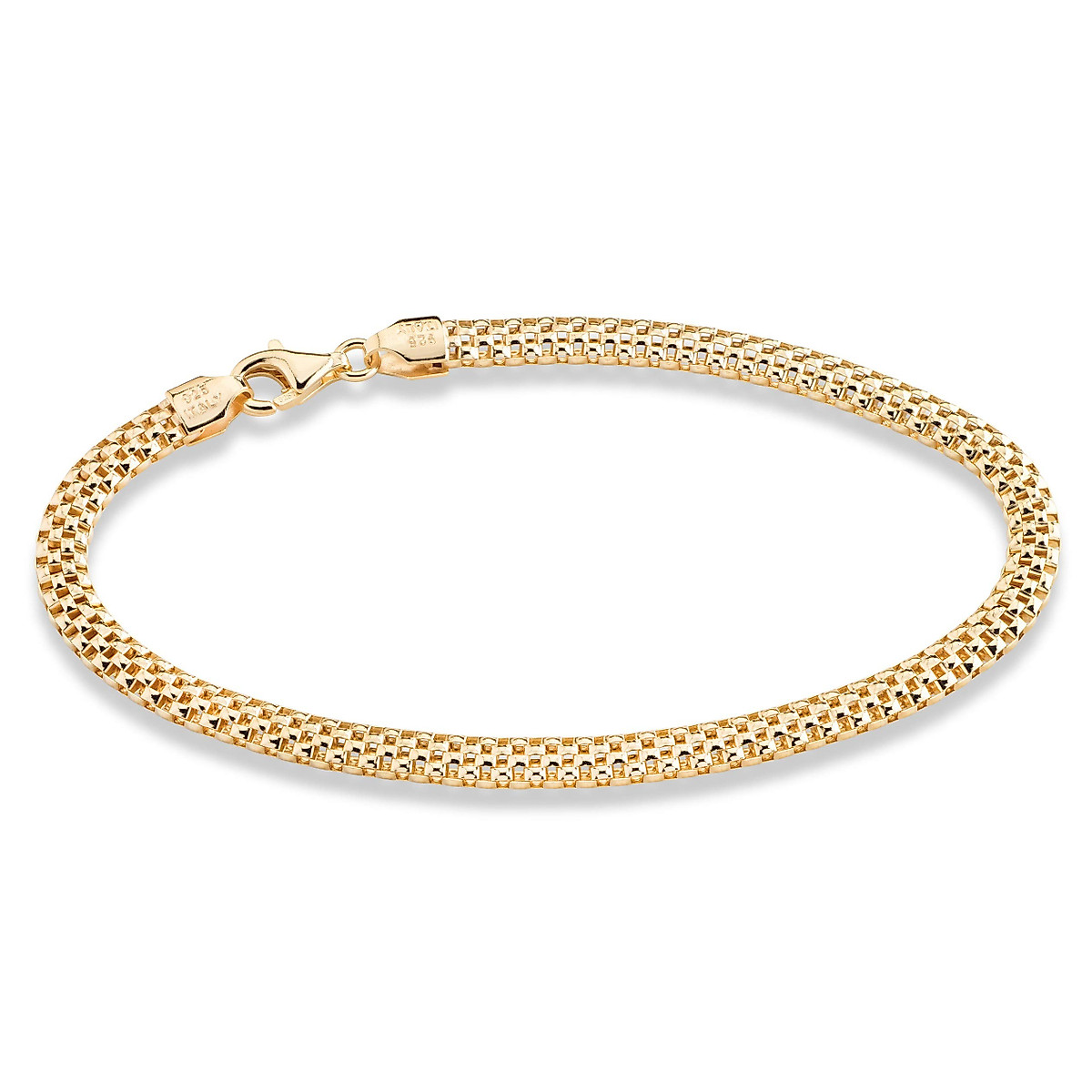 Miabella 18K Gold Over Sterling Silver Italian 4mm Mesh Link Chain Bracelet for Women 925 Italy (7.0 Inches)