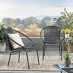Jacqueline Outdoor Modern Faux Rattan Club Chair (Set of 2), Black