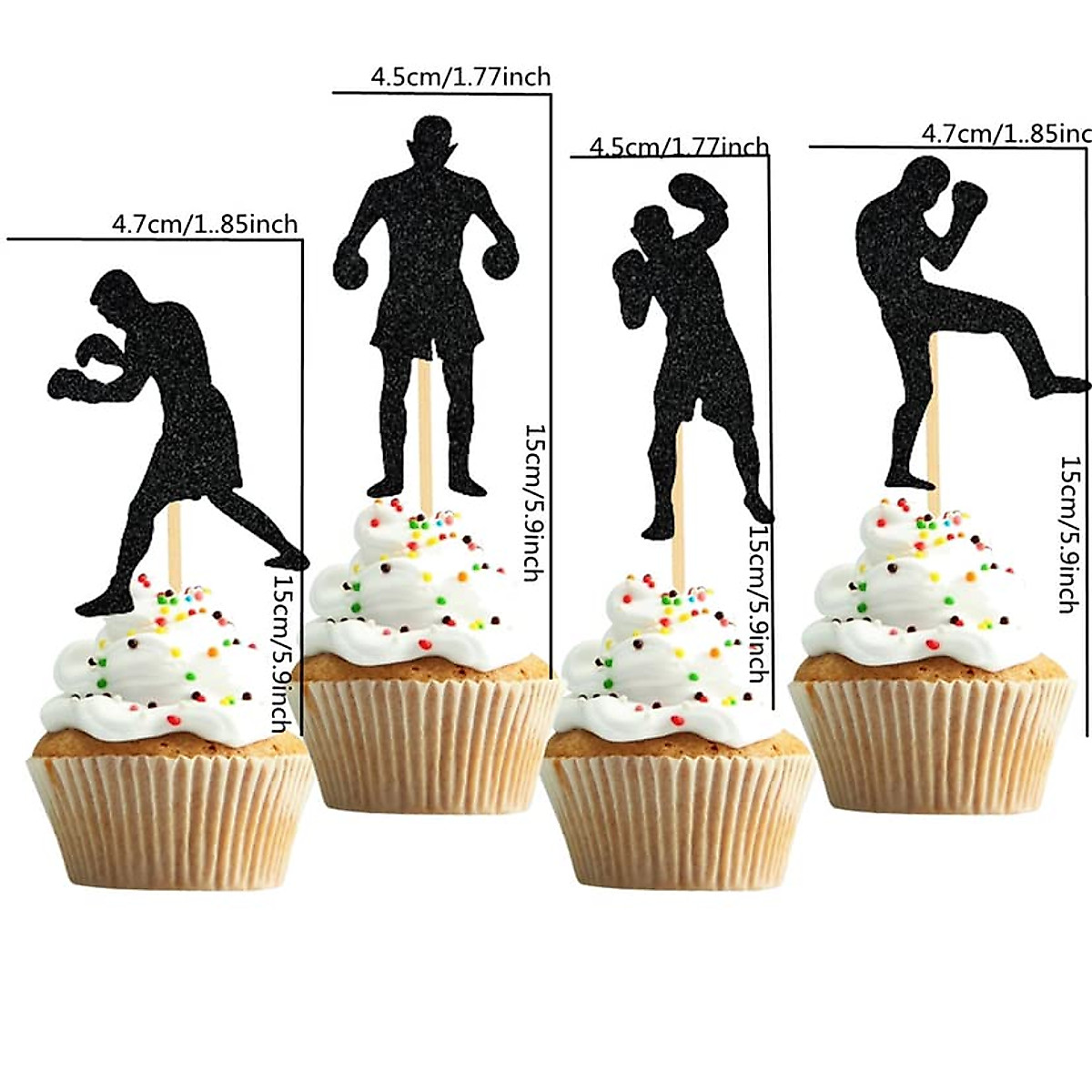 Oringaga 24PCS Boxing Ring Cakecup/Cake Topper Themed Party Decorations Pugilist Infighter Beat Glove Platform Punching Supplies Favors Sport Birthday Event
