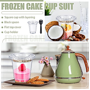 WILLBOND 100 Sets 12oz Clear Plastic Parfait Cups with Flat Lids Insert Yogurt Fruit Parfait Cups Spill and Anti Leak Dessert Disposable Cups with Spoons for Yogurt Parfait, Fruits Veggies and Dips