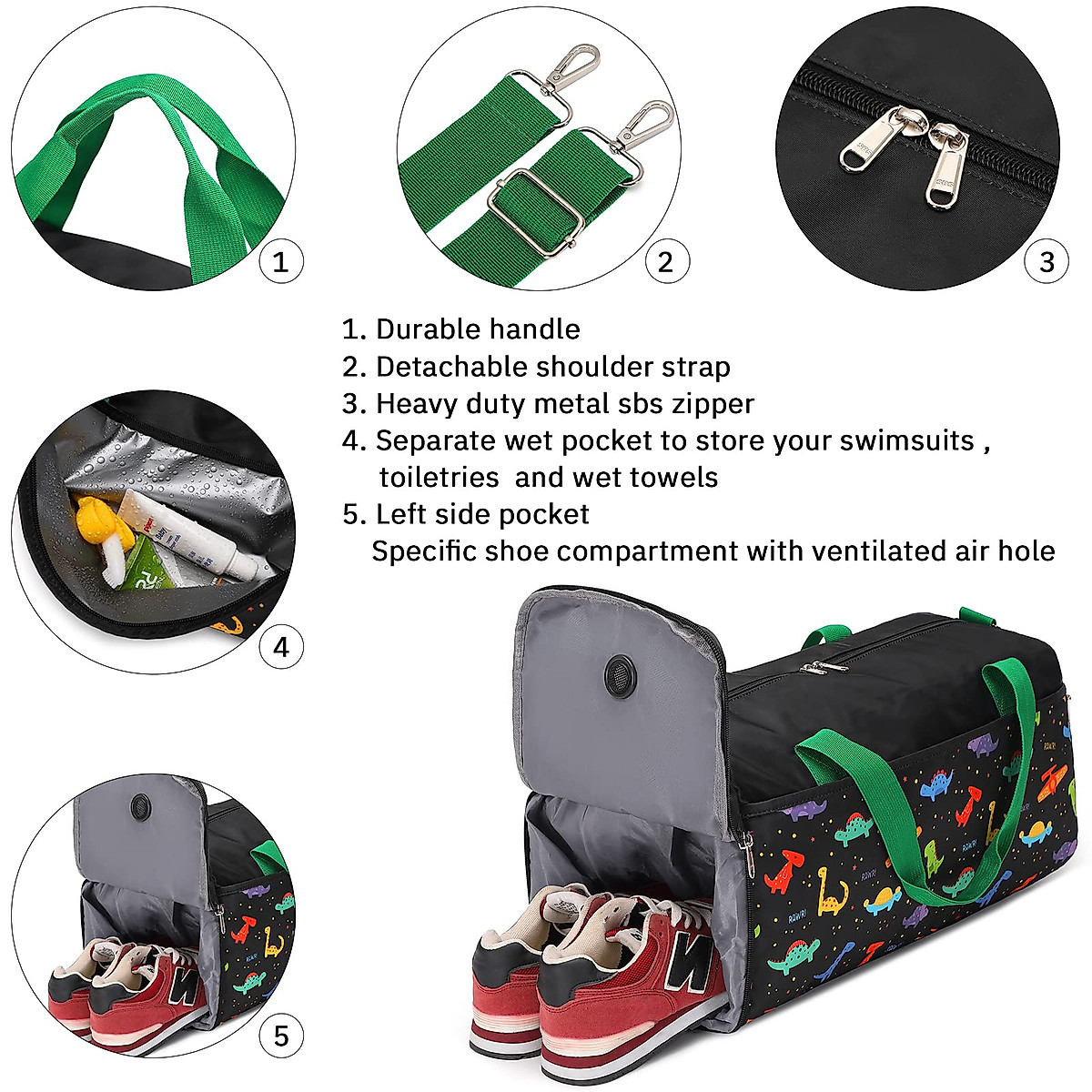 Mygreen Kids Overnight Duffle Bag Boys Sport Gym Bag with Shoe Compartment & Wet Pocket, Carry On Weekender Travel Bag for Kid Boys Truck Navy