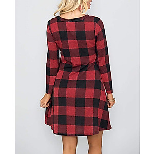 MIROL Women's Long Sleeve Plaid Color Block Casual Swing Loose Fit Tunic Dress