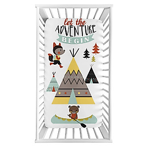 Sweet Jojo Designs Woodland Outdoor Adventure Boy or Girl Fitted Crib Sheet Baby or Toddler Bed Nursery Photo Op - Aqua and Yellow