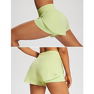 BALEAF Women's Workout Running Shorts 2 in 1 Spandex High Waisted 3" Athletic Shorts with Liner Pockets Green M