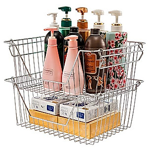 SANNO Stackable Baskets Organizing Pantry Organization and Storage Metal Kitchen Organization Bins Cabinet Metal Baskets for StorageBin for Kitchen Counter Bathroom Shelves Storage Onion Potato Farmhouse Baskets