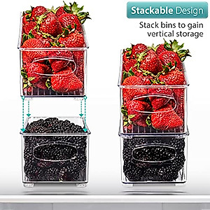Sorbus Stackable Refrigerator Organizer Bins - Clear Storage Bins for Kitchen Pantry, Freezer & Fridge Organization - Food Organizing Plastic Containers with Handles for Countertops & Drawers (4 Pack)