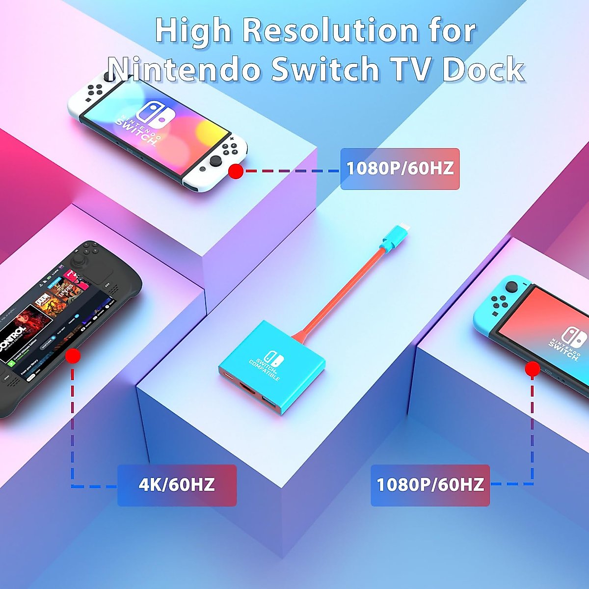 Switch Dock Switch Docking Station for Nintendo, Portable Switch TV Adapter Support 4K/60HZ Switch TV Dock Mode Compatible Steam Deck/Switch OLED, Switch Travel Dock with HDMI2.0 USB3.0 Port