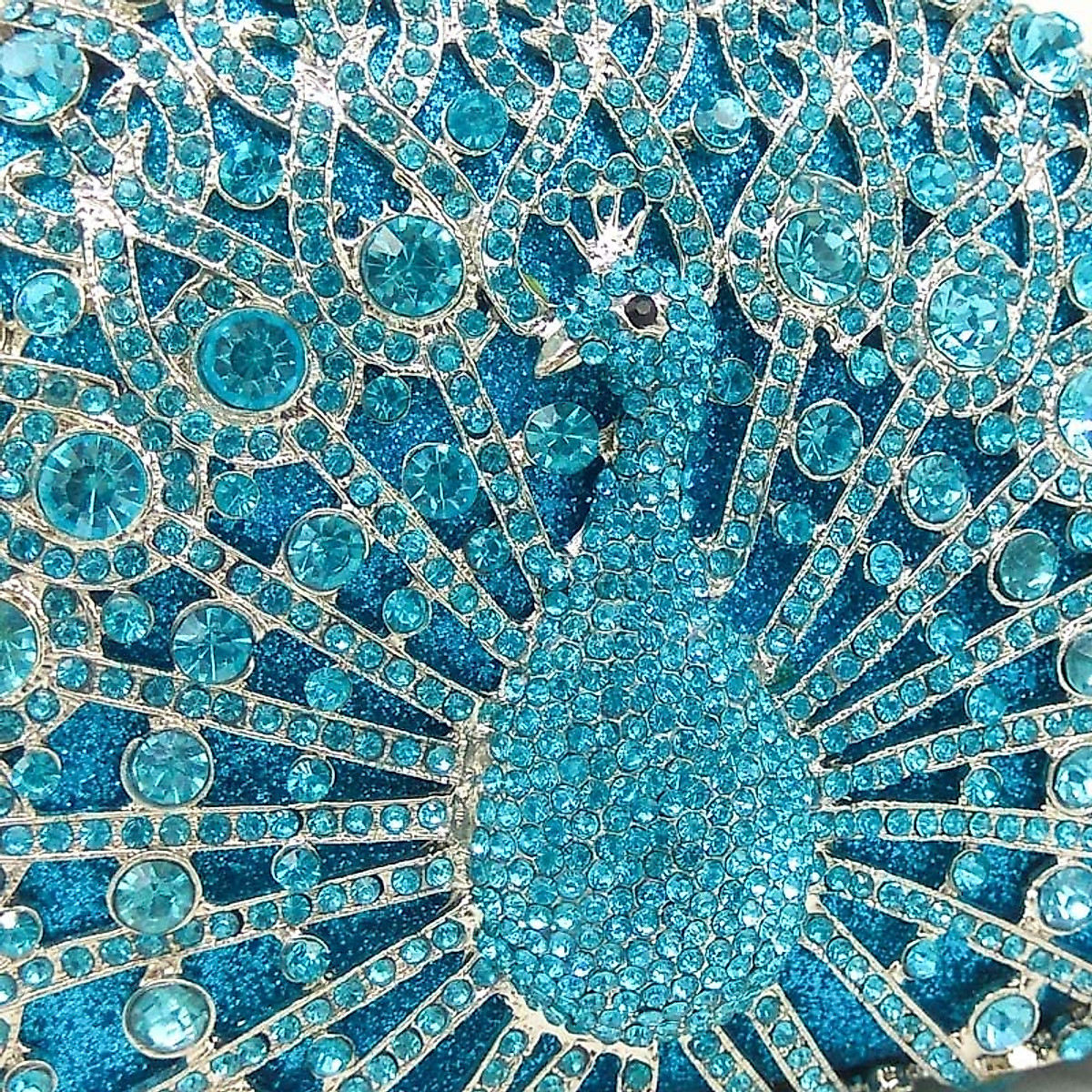 Boutique De FGG Peacock Crystal Clutch Bag Women Formal Evening Handbags Bridal Wedding Rhinestone Clutch Purse Party Bag, Mini, Light Blue