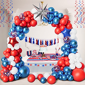 Bonropin Red White and Blue Balloon Garland Kit Patriotic Balloon for Graduation Party Supplies Nautical Veterans Memorial Day Baseball Theme Party 4th of July Balloon Arch Decorations