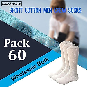 SOCKS'NBULK 60 Pairs Wholesale Bulk Sport Cotton Mens Crew, Ankle, Tube Socks, Size 10-13 (Mens White Crew Gray Heel Toe)