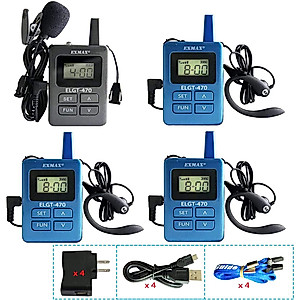 EXMAX ELGT-470 UHF Wireless Tour Guide Church Translation Equipment Voice Transmission 100 Channels Microphone Headset for Simultaneous Interpreting Interpretation Teaching(1 Transmitter 3 Receivers)