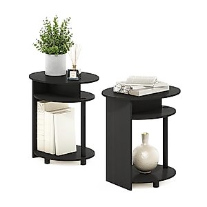 Furinno JAYA Simple Design Oval End Table Set of 2, Walnut,