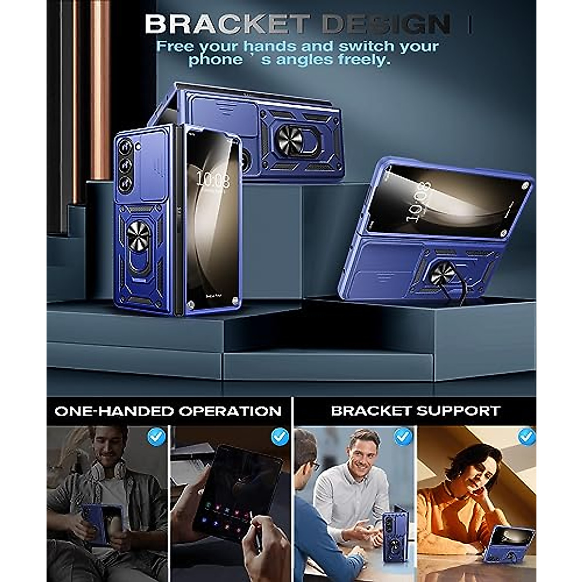 Neivi Case for Samsung Galaxy Z Fold 5 Case with Magnetic Kickstand Slide Camera Cover Protector[8FT Military Shockproof Protection] Bumper Car Mount Phone Case Samsung Z Fold 5 5G (Blue)