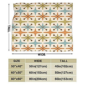 Flannel Plush Modern Throw Blanket, Olive Mid Century Modern Abstract Star Space Age Pattern Throw for Better Sleep Living Room, Air Conditioning Blanket and Quality Wrinkle-Resistant 60" x 50"
