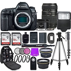 Canon EOS 5D Mark IV Digital SLR Camera with Canon EF 50mm f/1.8 STM Lens + Tamron 70-300mm f/4-5.6 AF Lens + Accessory Bundle
