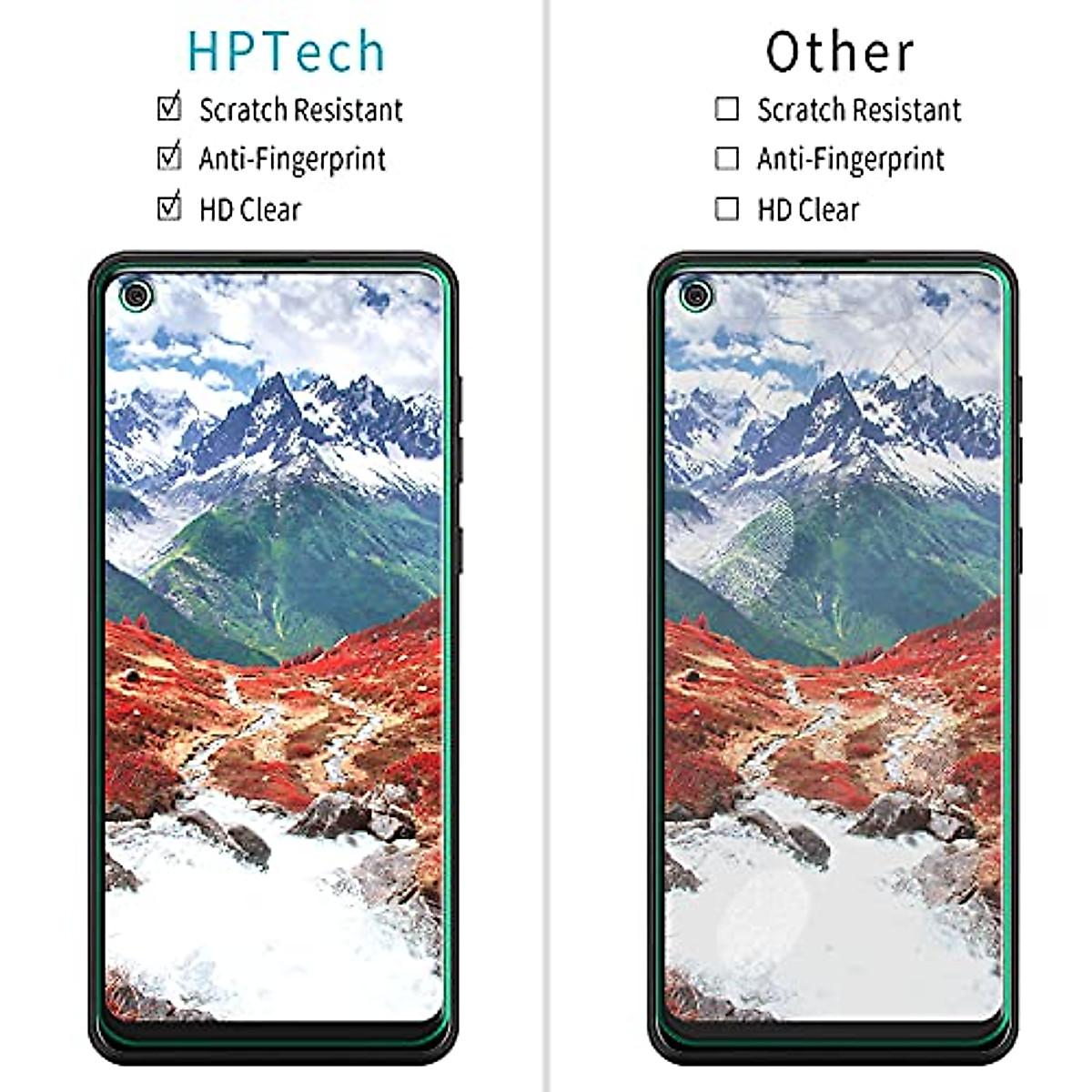 HPTech (2 Pack) Designed For Samsung Galaxy A21 Tempered Glass Screen Protector, Easy to Install, Anti Scratch, Bubble Free, Case Friendly