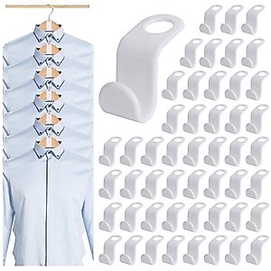 MCPINKY 50PCS Hanger Hooks, Clothes Connector Hooks Space Saving Cascading Hangers White Closet Organizer Hanger Clips for Plastic Hangers