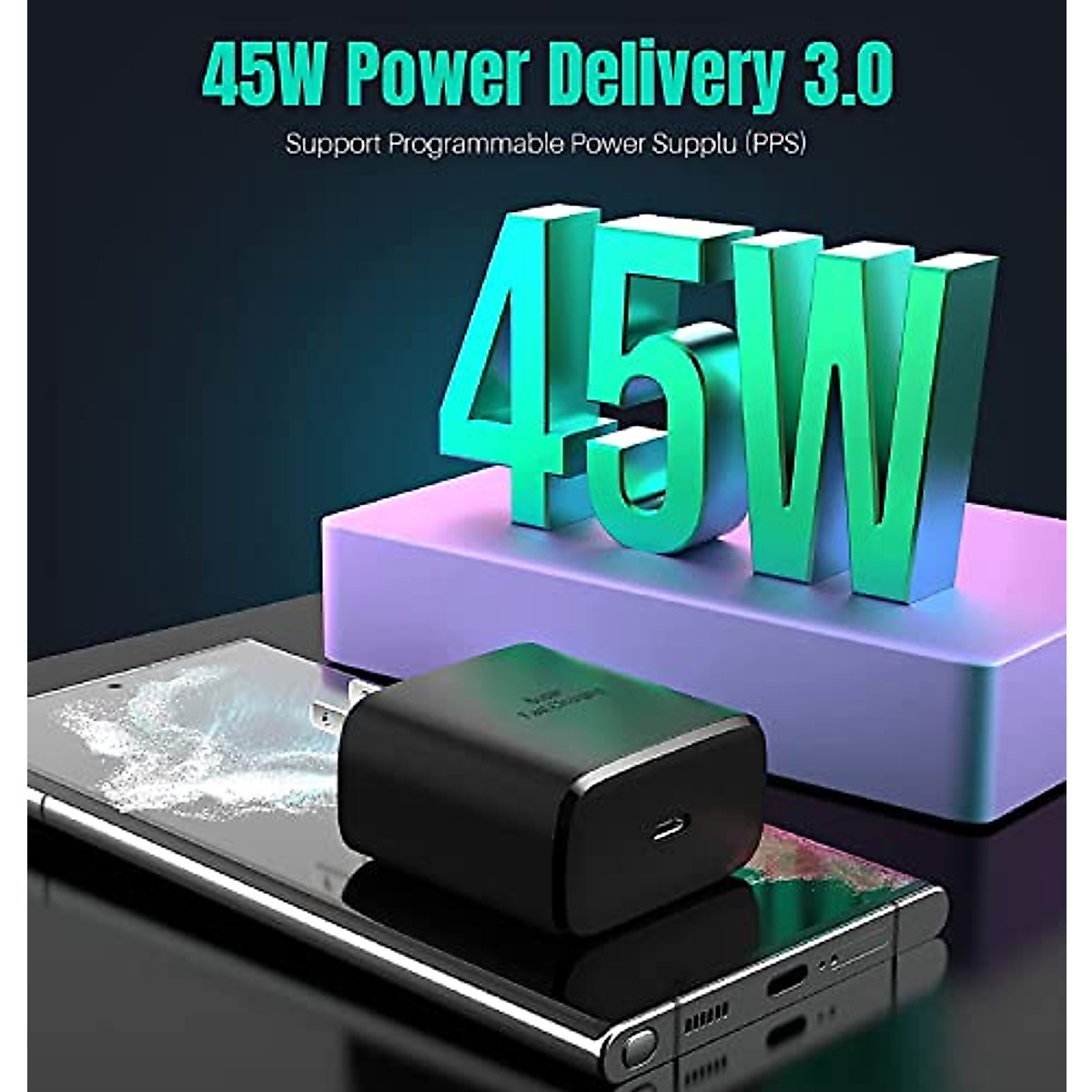 Samsung 45W Super Fast Charger,USB C Super Fast Charging for Samsung Galaxy S23 Ultra/S23/S23+/S22/S22+/S22 Ultra/S21/S21 Ultra/S20+/Note 20/Note 10/Galaxy Tab S7/S7+/S8/S8 Ultra with 6FT Type C Cable