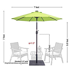 Sundale Outdoor 7 ft Solar-Powered 24 LED Lighted Patio Umbrella Table Market Umbrella with Crank & Push Button Tilt for Garden, Deck, Backyard, Pool, 8 Steel Ribs, Polyester Canopy (Apple Green)