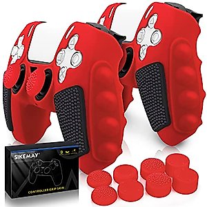 SIKEMAY Anti-Slip PS5 Controller Skin, Soft Thicken Non-Slip Studded Silicone Gel Grip Protective Cover Case for Playstation 5 Dualsense Controller Grip, 2 Pack with 8 x Thumb Grip Caps