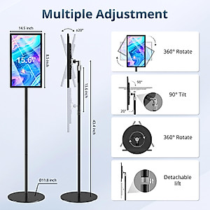 YIXZSWD 15.6" Digital Signage Displays&Interactive Kiosks,LCD 10 Points Capacitive Touch Screen Advertising Displays with Adjustable Floor Stand and Screen Mirroring Function, Android 11 OS, 4+64GB