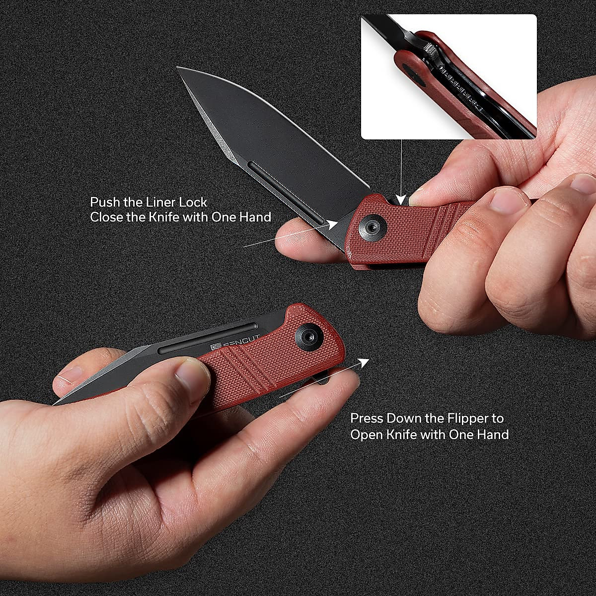 Sencut Brazoria Folding Pocket Knife for EDC, Burgundy G10 Handle Black Stonewashed D2 Blade Folding Knife with Clip, Everyday Carry Knife with Liner Lock for Men Women, Lightweight for Indoor Outdoor Fathers Son Gift SA12C