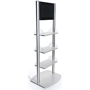 Displays2go 73.25”h Aluminum Tiered Digital Display with 3 Adjustable Shelves and 21.5” LCD Screen – Silver (DRS21SV)