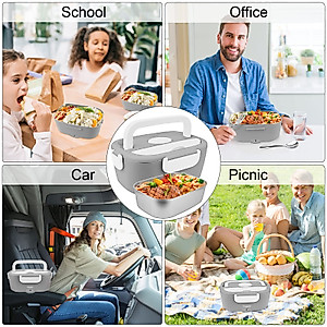 ErayLife Electric Lunch Box Food Heater 75W, Heated Lunch Box for Adults 12V/24V/110V for Car Truck Work, Upgraded Leak Proof Portable Food Warmer Heating Lunch Box 1.5L Stainless Steel Container