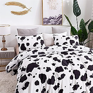 HYPREST Cow Printed Duvet Cover Set Queen Size, 3 Pcs Ultra Soft Cute Duvet Cover Set with Zipper and Corner Ties, Oeko-TEX Certificated
