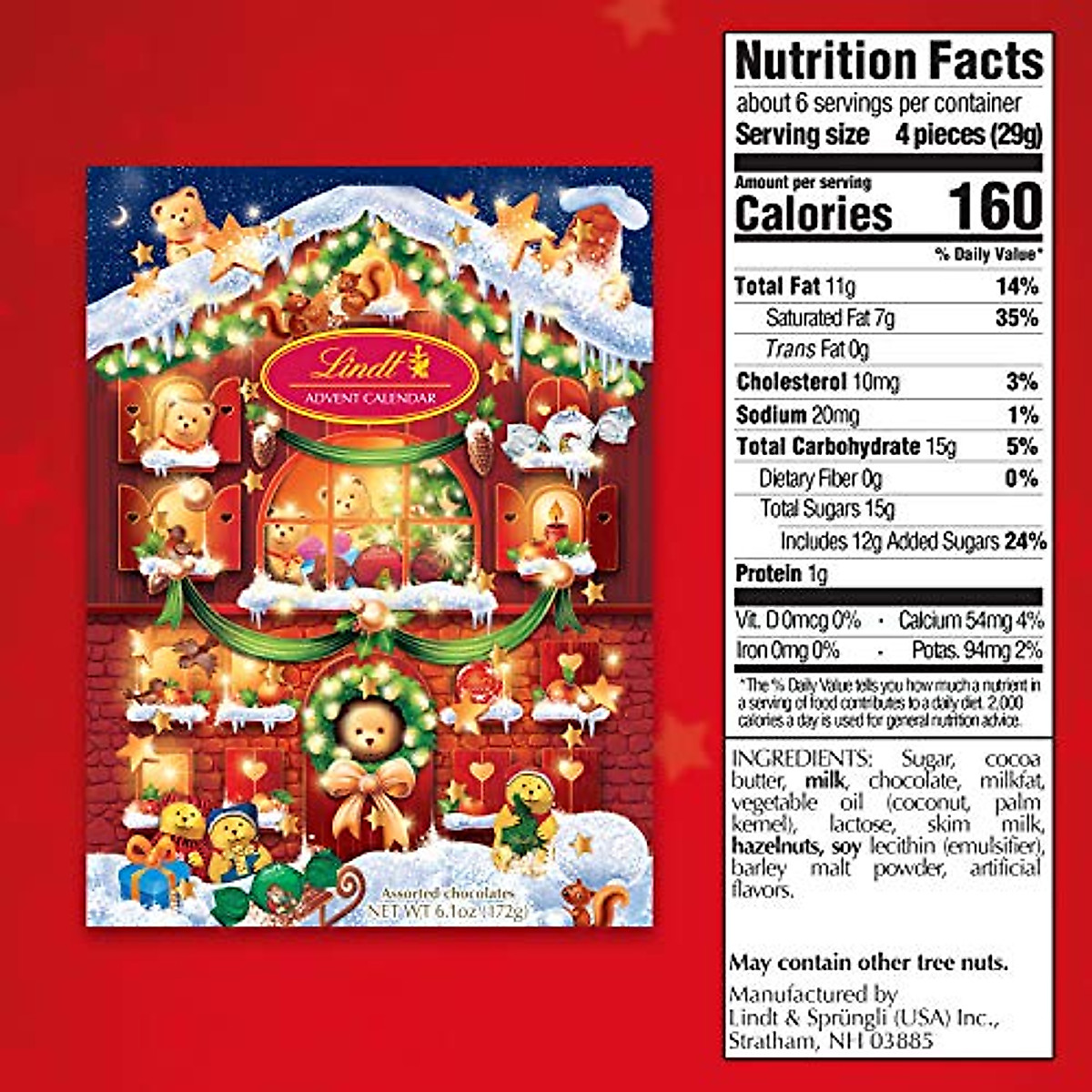 Lindt Holiday Chocolate Teddy Bear Advent Calendar, 6.1 oz. (2021)