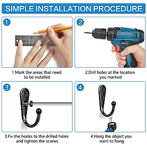 QJUZO Wall Hooks for Hanging, 15pcs Black Wall Mounted Coat Hooks, Metal Wall Hooks for Coats with 30 Pieces Screws for Hanging Hat, Key, Towel, Robe, Coats, Scarf, Bag, Coffee Mugs