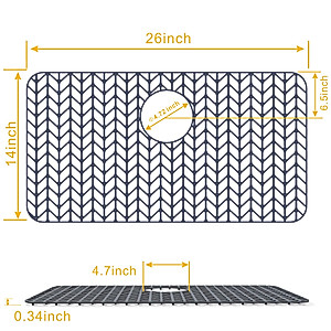Silicone Sink Mat Protectors for Kitchen 26''x 14'' JOOKKI Kitchen Sink Protector Grid for Farmhouse Stainless Steel Accessory with Rear Drain