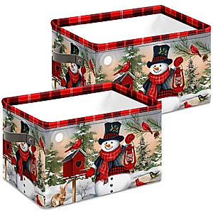 Styubn Christmas Decorative Storage Bins with Handles, Christmas Snowman Baskets Foldable Cloth Organizer Storage Boxes for Home Office 14 x 10 x 8