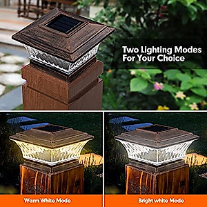 Solar Post Cap Lights 2 Lighting Modes Outdoor LED Lighting Deck Fence Cap Light Warm White/Bright White Lighting Suitable for 4x4 Wooden Posts (6pk, Brushed Copper)