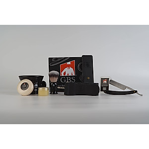 G.B.S Wood Straight Razor, Complete Beard, Shaving kit Box - Mug, Natural Soap, Brush, Alum Block, Strop