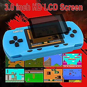 Handheld Game Console for Kids, Video Games Retro Hand Held Games Electronic Gaming Player 3.0'' Screen Built-in 258 Classic Games TV Output Rechargeable Arcade Games-Blue