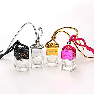 4 Packs Car Essential Oil Diffuser Empty Square Perfume Bottles Hanging Diffuser Bottle Air Fresher Ornament Rearview Mirror Decor (Black)