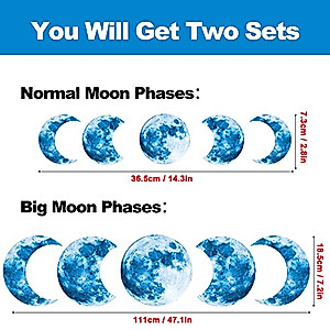 Large Glow in The Dark Moon Wall Decals Luminous Space Planet Moon Phases Wall Sticker Glow in The Dark Stickers for Ceiling Removable Vinyl Boho Wall Decor for Kids Boys Girls Bedroom Nursery… (Moon Phases-Blue)