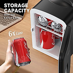 Silonn Mini Fridge, Portable Skin Care Fridge, 4 L/6 Can Cooler and Warmer Small Refrigerator with Eco Friendly for Home, Office, Car and College Dorm Room, Compact Refrigerator and Black (SLRE01B)