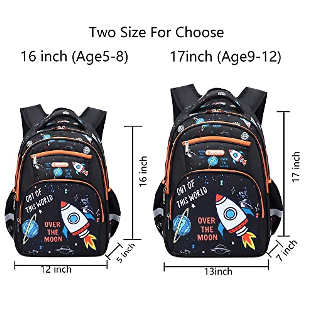 Cusangel Boys Backpack Kids Backpack for Boy Elementary Preschool School Bags 17 Inch Space Backpack Multi Compartment,Sturdy Durable Chest Strap Side Pockets larger size for Age 8-12 (Space-Black)