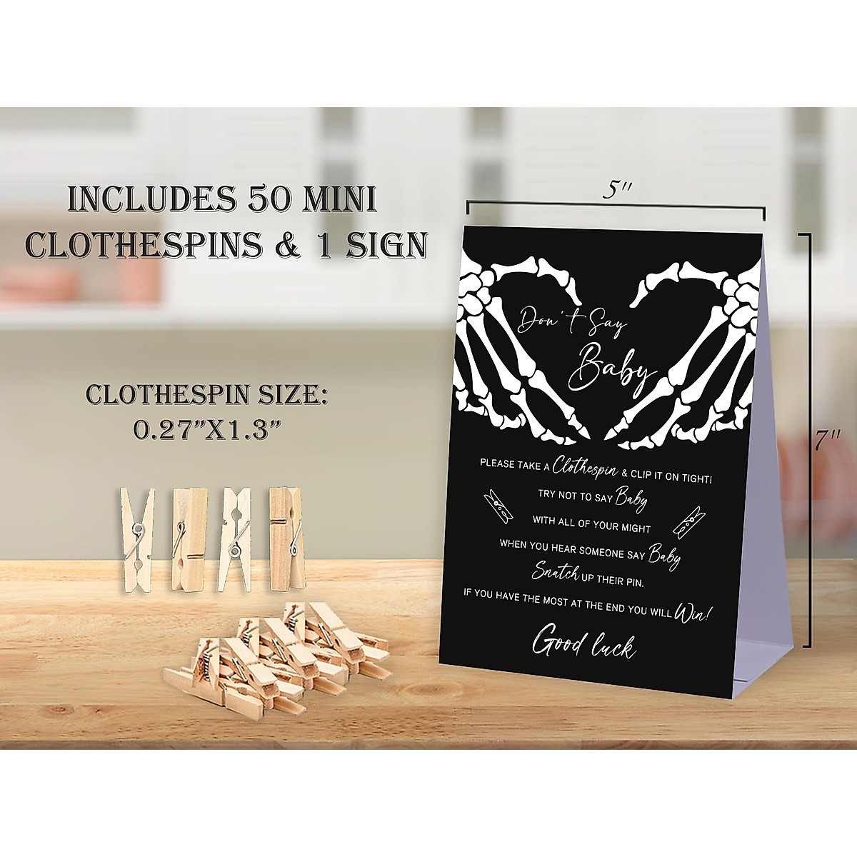 Don't Say Baby Baby Shower Game,Halloween Gothic Baby Shower Decorations,Mini Clothespins for Baby Shower,Neutral Baby Shower Decorations,Little Cutie Baby Shower,1 Sign & 50 Mini Clothespins Set-B4