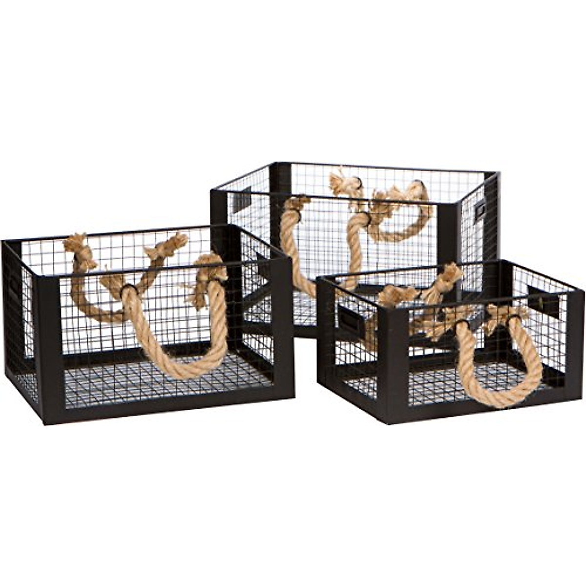 Wire Metal Storage Home Décor Baskets with Rope Handles - Set of 3 by Trademark Innovations