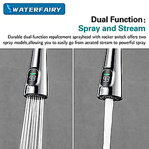 Kitchen Faucet Head Replacement, Pull Down Kitchen Faucet Sprayer Head Replacement, Faucet Head for Kitchen Sink Sprayer Replacement with Hydroelectric Tap Spout for G1/2 Connector, Chrome Plated