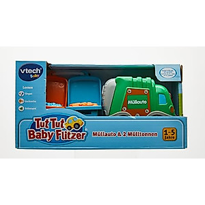 VTech Baby 80-187764 TUT Speedster Rubbish Truck and 2 Wheelie Bins Green